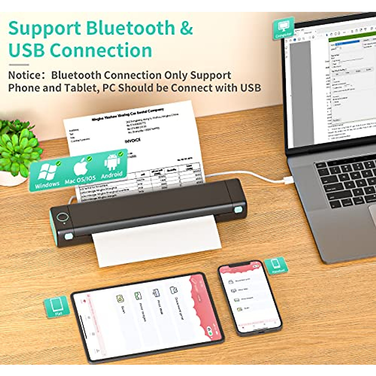 PhoPRT M08F Portable Printer,Thermal Portable Printers Wireless for Travel,Compact Bluetooth Mobile Printer Support 8.5" X 11" US Letter, Upgrade Inkless Small Printers Compatible with Phone,Laptop