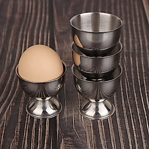 Elsjoy 8 Pack Egg Cup Holders with 8 Spoons, Stainless Steel Egg Cups Set for Soft & Hard Boiled Eggs, Kitchen Tools, Breakfast