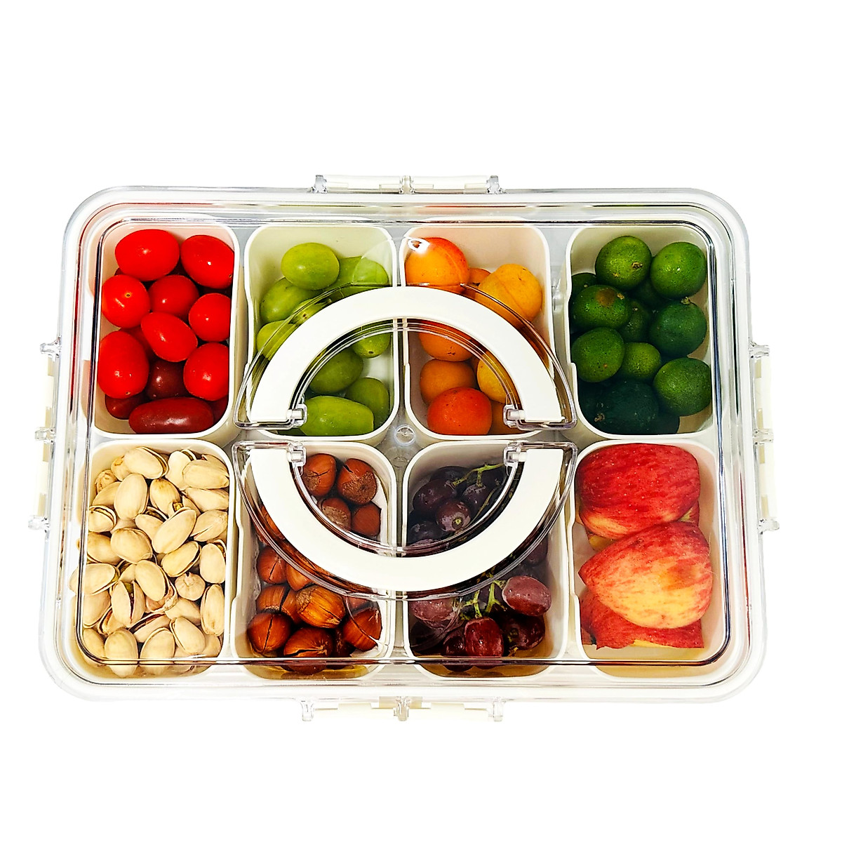 Kinnsto Snackle Box Container Meal Prep Divided Portion Serving Platters and Trays with Lid Handle Reusable Vacation Camping Travel Beach Essentials Food Fruit Veggie Organizers and Storage for Fridge