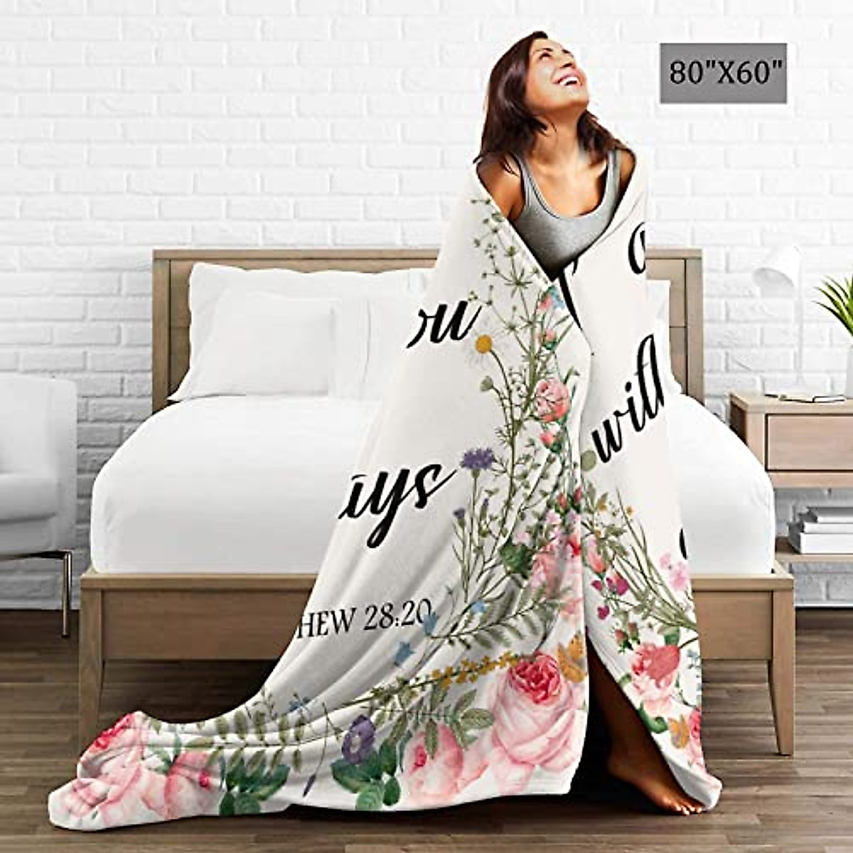 Bible Verse Scripture Blanket with Inspirational Thoughts and Prayers- Religious Christian Catholic Gifts Sunflower Rose Poetry Print Throw Blankets Gifts for Women Men 60"X50"