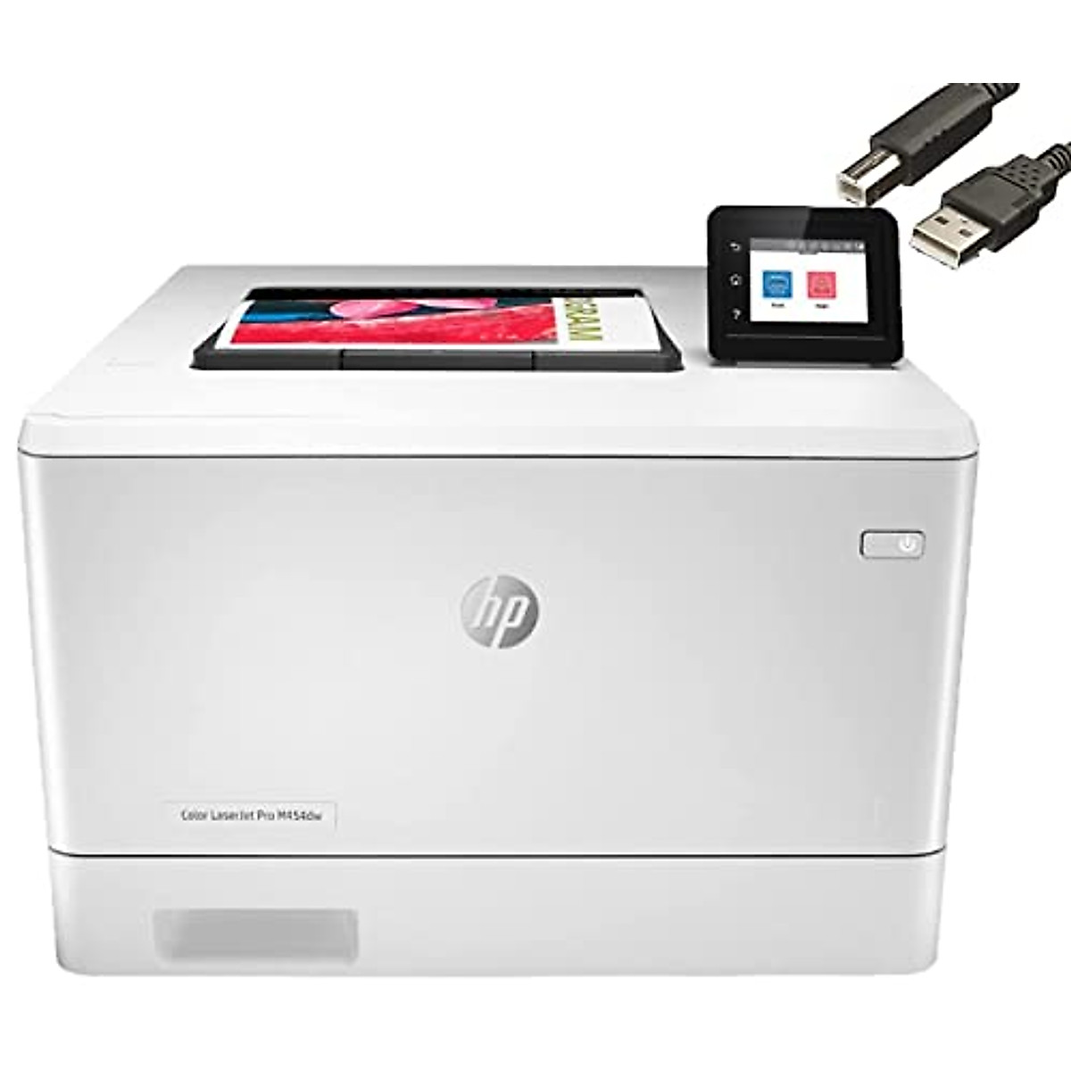 HP Color Laserjet Pro M454dw Wireless Laser Printer, Double-Sided, Mobile Printing, 28 ppm, 250-Sheet, Built-in Wi-Fi, Security Features, Bundle with JAWFOAL Printer Cable