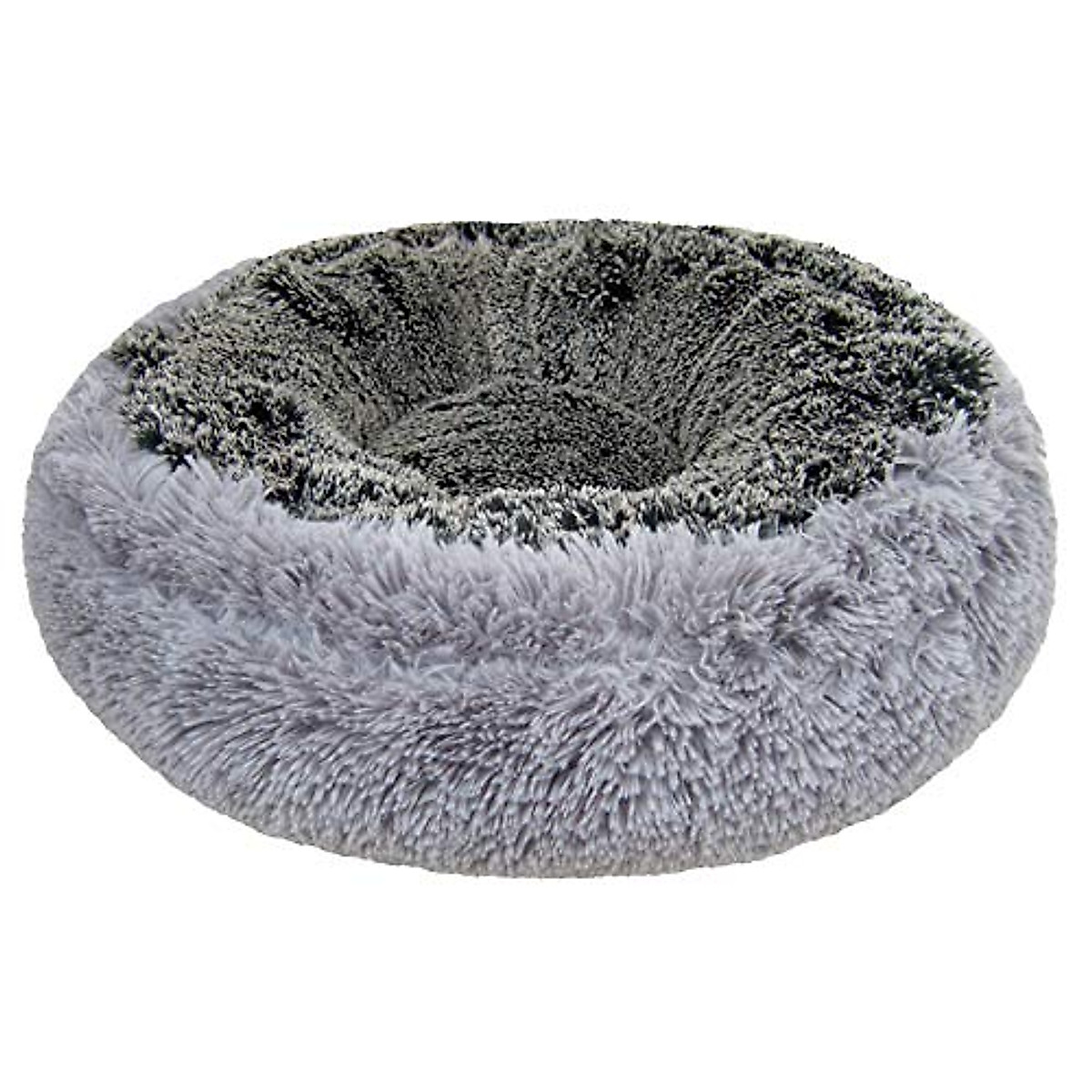 Bessie and Barnie Midnight Frost/Siberian Grey Luxury Shag Ultra Plush Faux Fur Bagelette Pet/Dog Bed (Multiple Sizes)