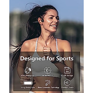 Bone Conduction Headphones Swimming, Built-in 32G Memory IP68 Waterproof Sports Headphones, Wireless Bluetooth 5.3 Open Ear Headphones with Earplug and Adjustment Straps for Swimming, Cycling, Running