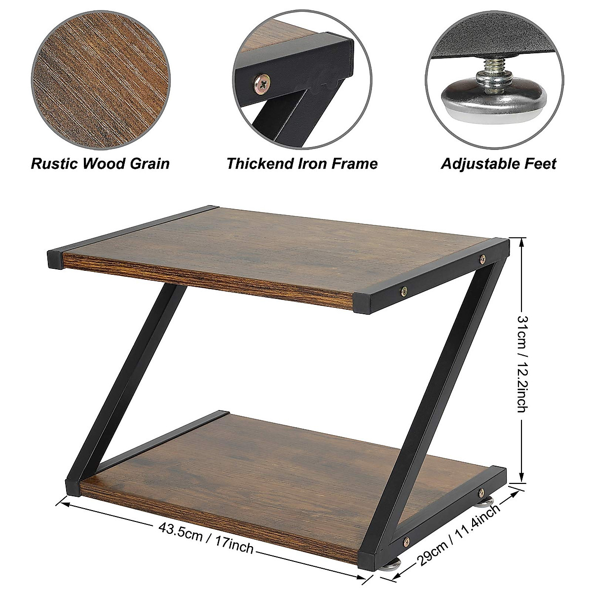 Hossejoy Printer Stand, 2 Tier Desktop Printer Shelves Rack with Anti - Skid Pads for Space Organizer as Storage Shelf, Multi-Purpose Wood Desk Organizer for Home and Office (Rustic Brown)