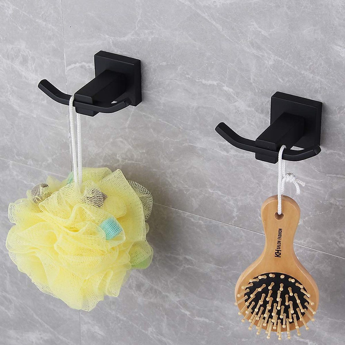 GERZWY Bathroom Matte Black Coat Hook SUS 304 Stainless Steel Double Towel/Robe Clothes Hook for Bath Kitchen Contemporary Hotel Style Wall Mounted 2 Pack EG1508-BK