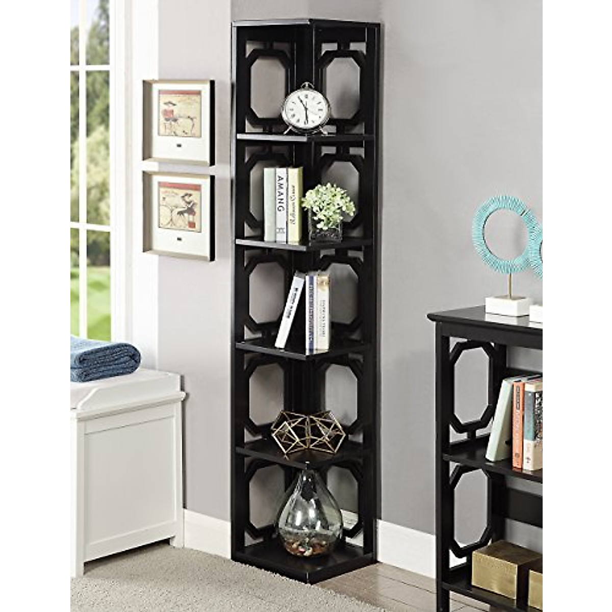 Convenience Concepts Omega 5 Tier Corner Bookcase, Black