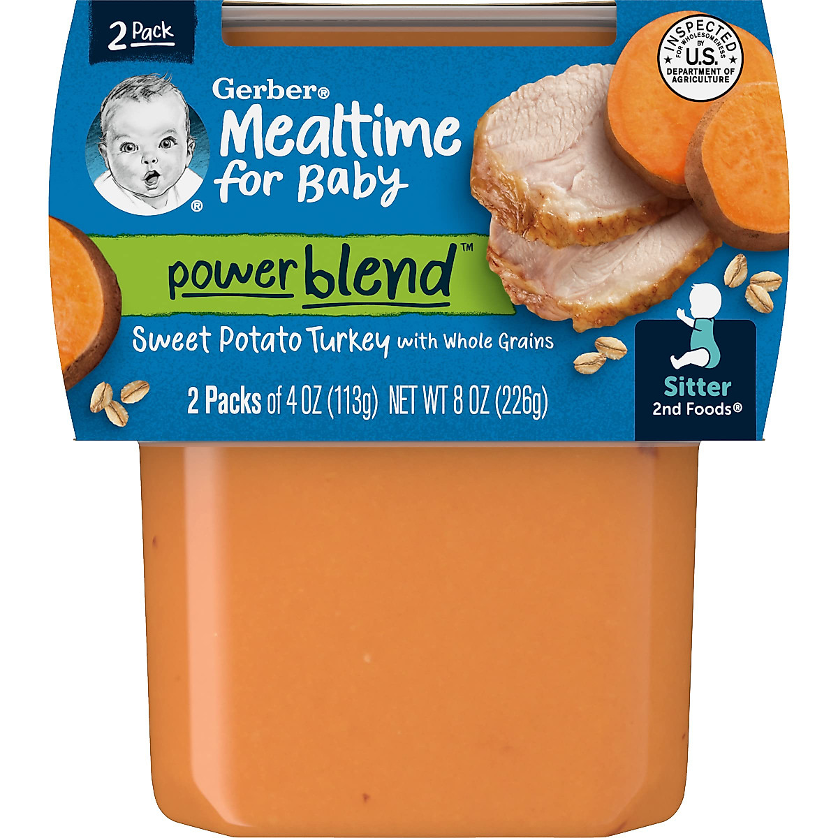Gerber Mealtime for Baby 2nd Foods Power Blend Baby Food Tubs, Sweet Potato Turkey with Whole Grains, Pureed Baby Food, 2-4 Ounce Tubs/Pack (Pack of 2)