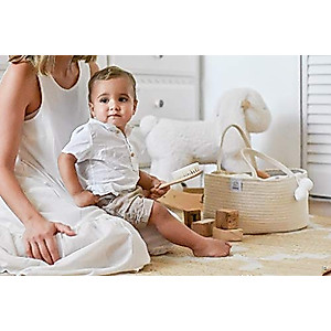 fephas Baby Diaper Caddy Organizer- Off White Rope Nursery Storage Bin- Portable Diaper Storage Basket for Changing Table and Car- Perfect Baby Shower & Registry Gift