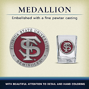 Heritage Pewter Florida State University Square Shot Glass | Hand-Sculpted 1.5 Ounce Shot Glass | Intricately Crafted Metal Pewter Alma Mater Inlay