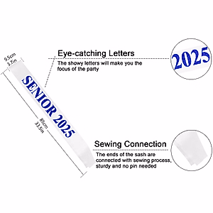 White Senior 2025 Satin Sash with Blue Glitter Letters- 2025 Graduation Sash - Finally Graduated - Senior Cheer Sash - Cheerleader Sash - Competition Sash