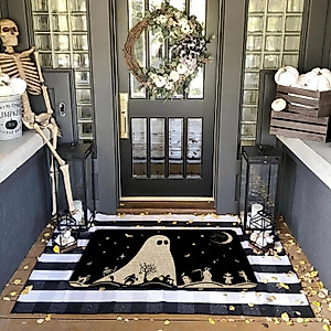 Ideasonna Halloween Spooky Ghost Door Mat Decor, Halloween Outdoor Welcome Mat, Halloween Doormat, Halloween Mats Outdoor Rugs Indoor, Black, 17" x 30"