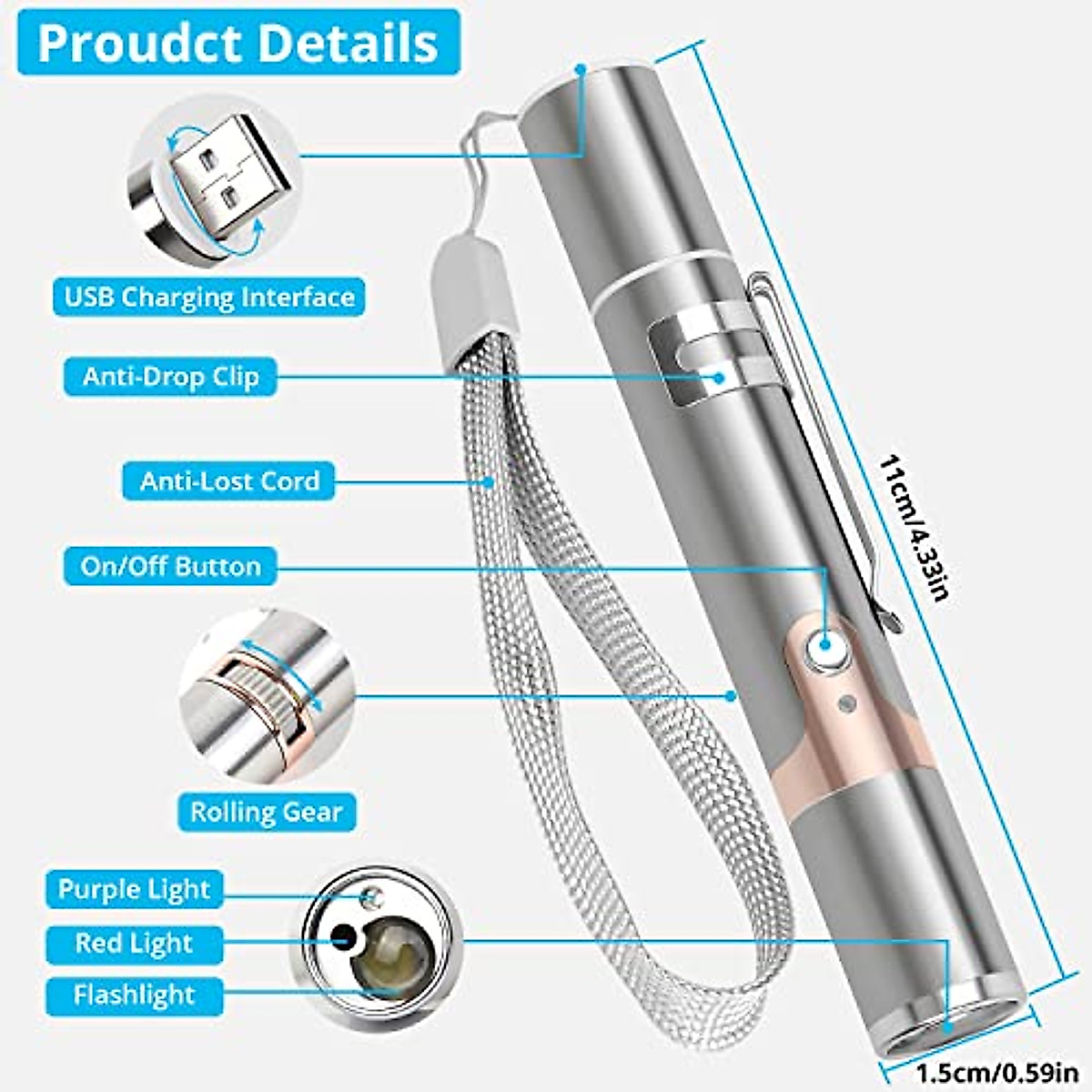 EAWONGEE Cat Interactive Toys for Indoor Cats Dogs, Multi-Mode Pet Kitten Red Light Pen Toys, USB Rechargeable Cat Mouse Toys Wand Light for Outdoor Cat Playing Training Chasing