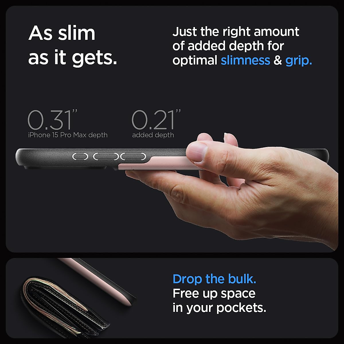 Spigen Slim Armor CS Designed for iPhone 15 Pro Max Case (2023) [Military-Grade Protection] - Rose Gold