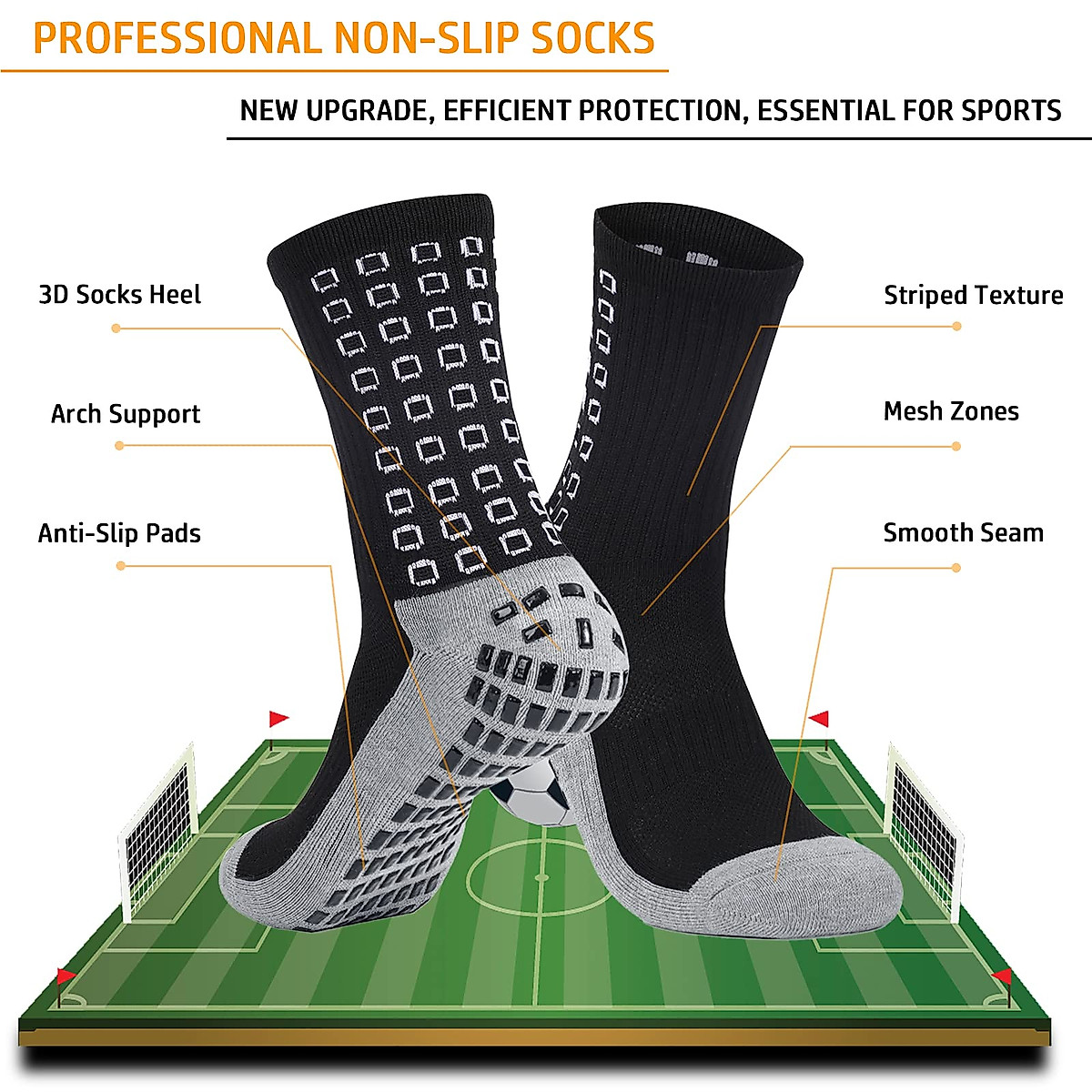 POZCMJM Men's Soccer Socks Grip Anti Slip Athletic Socks for Men Football Basketball Grip Pads Versatile Pairings 4 Pairs