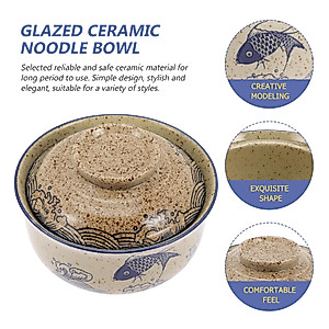 Cabilock Pho Soup Bowls Japanese Ramen Bowls Salad Bowl Japanese Style Noodle Bowl Ceramic Ramen Bowl Noodle Bowl Food Serving Bowl with Lid Ceramic Ramen Bowl Pho Soup Bowls Ceramic Pasta Bowl