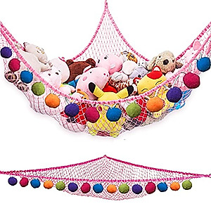 CanJoo Stuffed Animal Net, Stuffed Animal Hammock Wall Hanging Mesh Toy Net Hammock for Stuffed Animals Stuff Animal Toy Storage Organizer Net Plush Toy Corner Net Holder for Kids' Play Room Bedroom