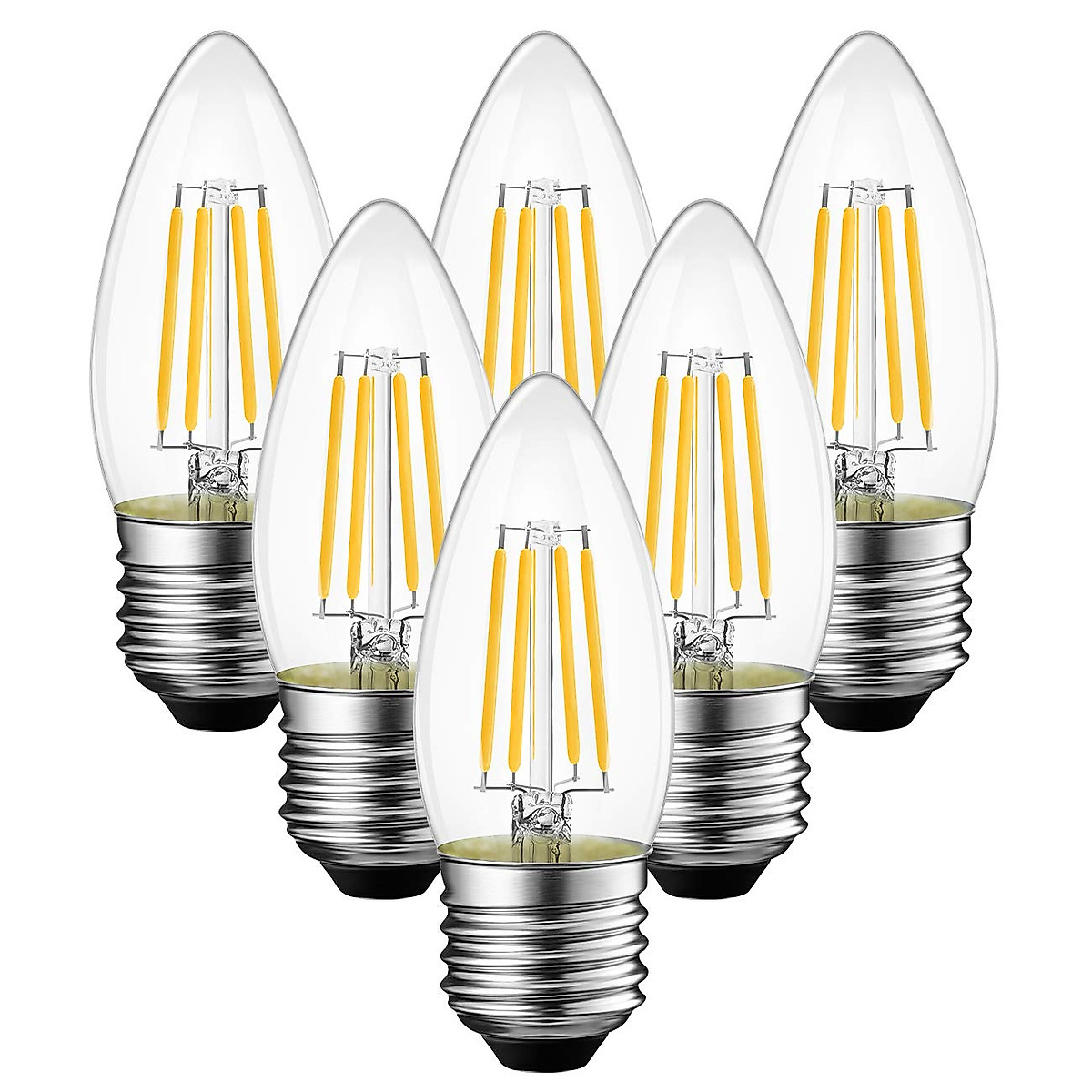 ANWIO B11 Filament Bulb E26 Base Non-Dimmable 6W(60W Equivalent) 2700K Warm White Chandelier Decorative Candle Light Bulb 6 Pack