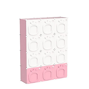 MAGINELS Kids Wardrobe Closet,Baby Closet Cabinet with Door.Baby Girls Closet Armoires Organizer for Bedroom.Two Open Hanging Children Costume Area and 8 Cube Stroage.Pink(42x14x56inch)