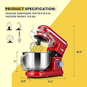 VIVOHOME Stand Mixer, 660W 10 Speed 6 Quart Tilt-Head Kitchen Electric Food Mixer with Beater, Dough Hook, Wire Whip and Egg Separator, Red