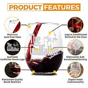 The Godfather & Godmother Etched Stemless Wine Glass Set - Premium Quality Licensed, Handcrafted Glassware - A Perfect Collectible Gift for Godparents, Movie Lovers & Special Occasions