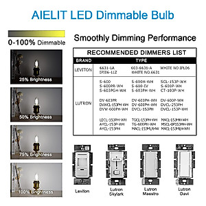 AIELIT E26 Candelabra LED Bulbs Daylight, Dimmable Bright White 5000K, 6W B11 Candle Light Bulb 60 Watt Equivalent for Bathroom Vanity Dining Living Room Kitchen Chandelier Pendant Lights, 4-Pack