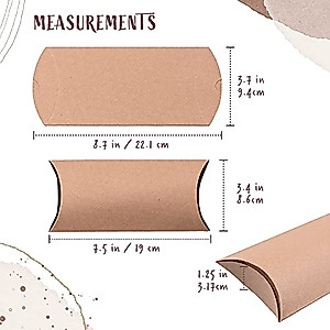 Pillow Boxes, 100-Pack Pillow Gift Boxes with Twine Rope, Kraft Mini Favor Boxes, 7.5 x 3.7 x 1.2 Inches
