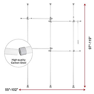 Double Clothing Rack, Adjustable Racks for Hanging Clothes, 2 Tier Clothes Heavy Duty Garment White Closet Freestanding System