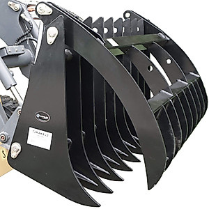 Titan Attachments 72in Clamshell Root Grapple Rake, Universal Skid Steer Mounting, Twin 3,000 PSI Cylinders, Brush Debris Landscaping Grapple