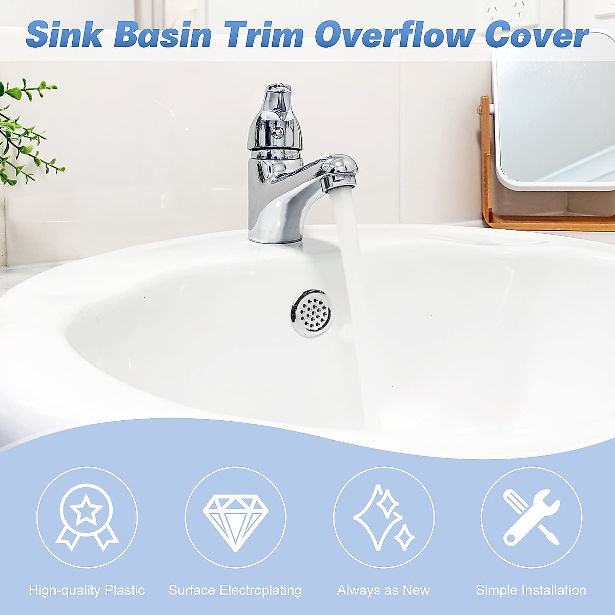 MroMax 6Pcs Sink Basin Trim Overflow Cover Plastic Kitchen Sink Cap Round Mesh Shape Insert in Hole Cover Remplacement for Bathroom Vessel Kitchen Basin Vanity Sink Silver