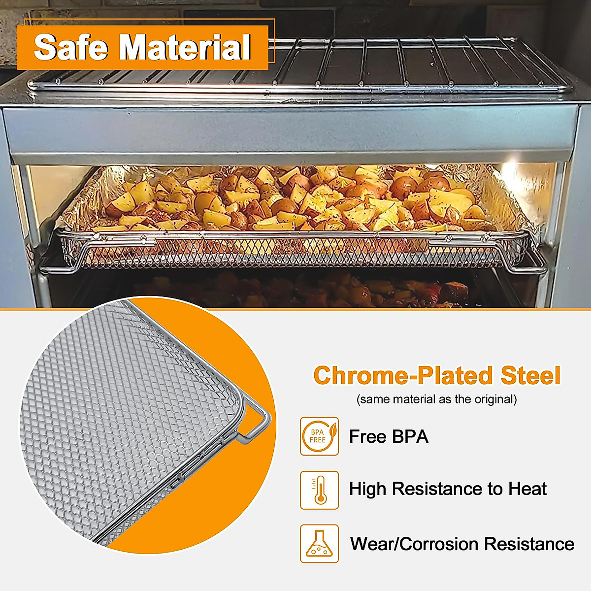 WARDFYT Air Fry Basket Replacement Compatible with Ninja Foodi Smart XL Pro Air Fry Oven, Replacement Mesh Basket for Ninja Foodie 10-in-1 Air Fryer, DT251 DT200 DT201 DT255CO DZ201C, Steel, Silver