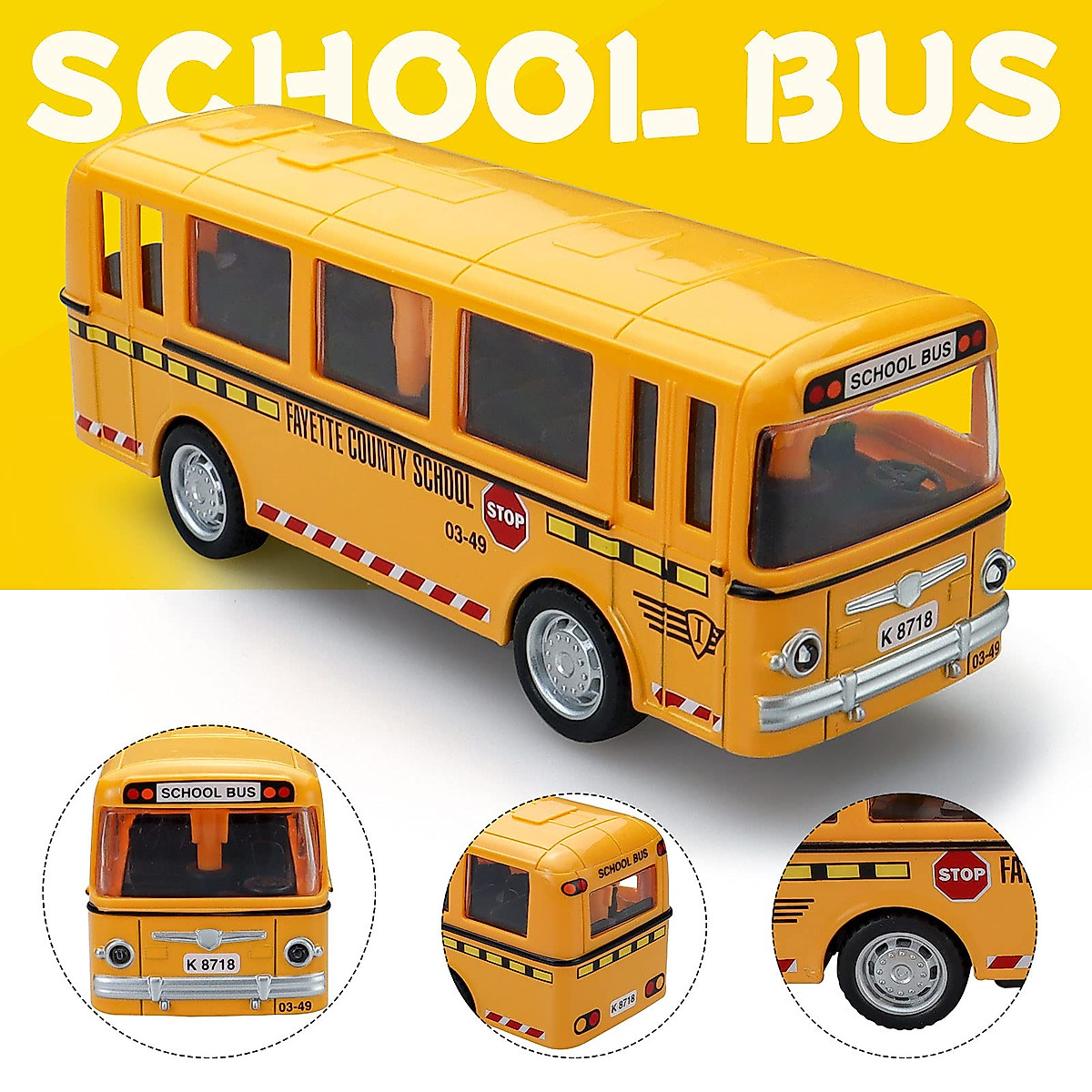 CORPER TOYS Bus Toys Die Cast Metal Toy Cars Pull Back School Bus Double Decker London Vehicles Friction Powered City Sightseeing Tour Bus Play Vehicle Toy Set for Kids 4 Pack