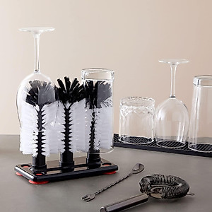 Bar Glass Washer,Glass Brushes for Washing Glasses,3 Brushes Sink Cup Washer with Suction Cup Base,Cup Scrubber Brush for Cleaning Wine Glass Water Cups