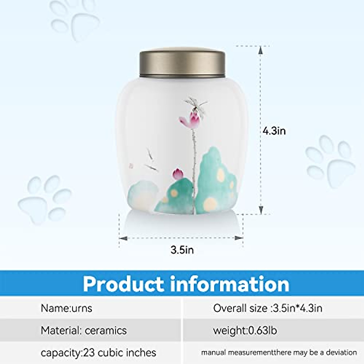 NEWDREAM Urns for Human Ashes Urns for Cat Urns,Pet Urns for Cat Ashes,Cat Urns for Ashes Animal Urns for Ashe Pet Cremation Urn (White Lotus)