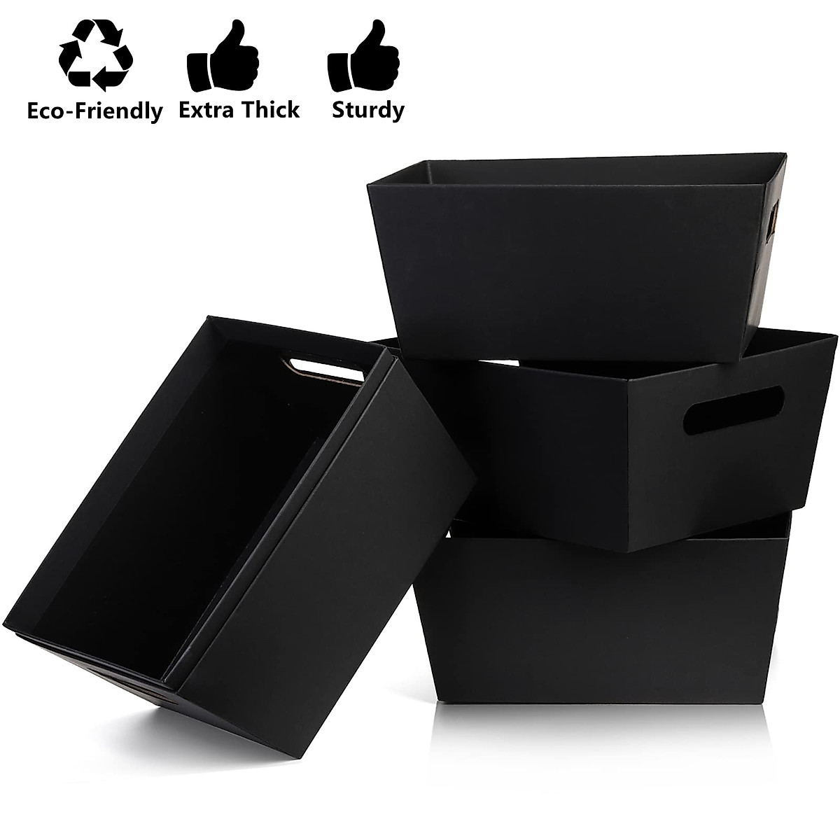 DEAYOU 5 Pack Gift Basket Empty, 12" x 10" Kraft Basket With Handle, 6 LB Cardboard Gift Basket Market Tray, Large Black Paper Basket Holder Container for Wine Gift, DIY, Food, Snacks, Crafts, Easter