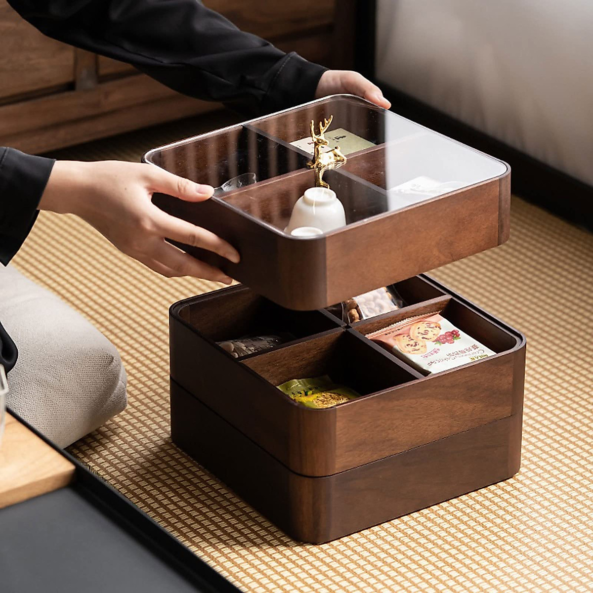 AMABEAgwsnh Kitchen Organization Solid Wood Household Commercial Dried Fruit Storage Box Partition with Lid Snack Snack Dried Fruit Box