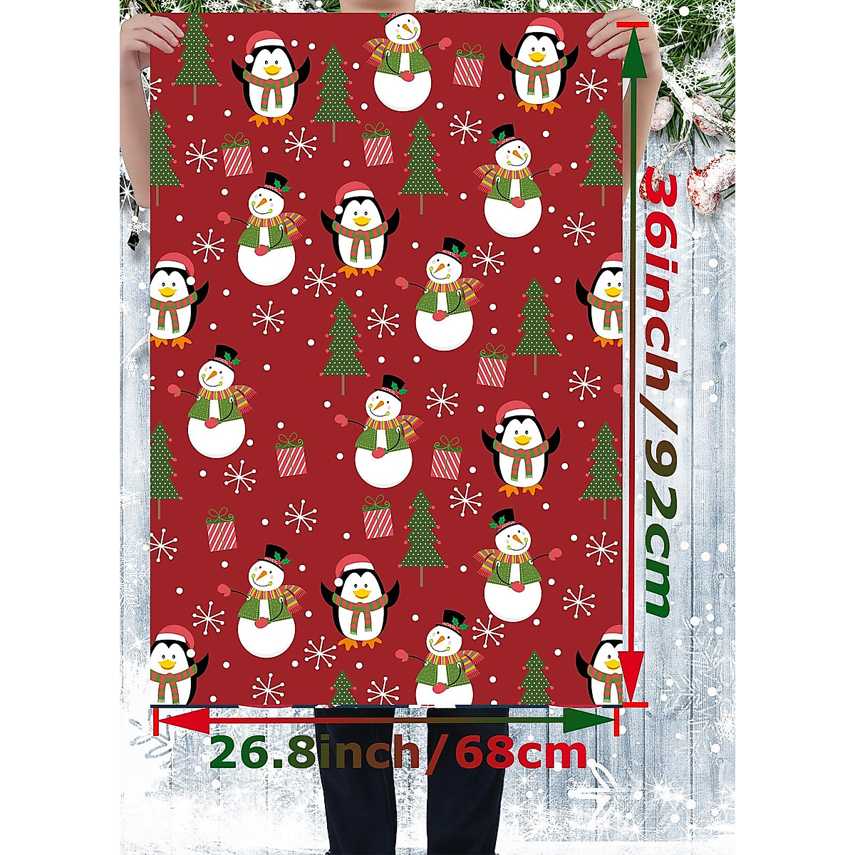 U'COVER Christmas Wrapping Paper for Kids Boys Girls 8 Large Sheet Xmas Holiday Gift Wrapping Paper Penguin Snowman Red Truck Gnomes Stocking Wrap Paper Fold 27 * 36inch
