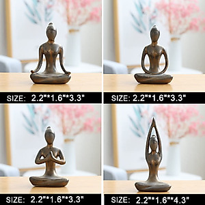 OwMell Lot of 4 Meditation Yoga Pose Statue Figurine Ceramic Yoga Figure Set Decor - Patina Gold