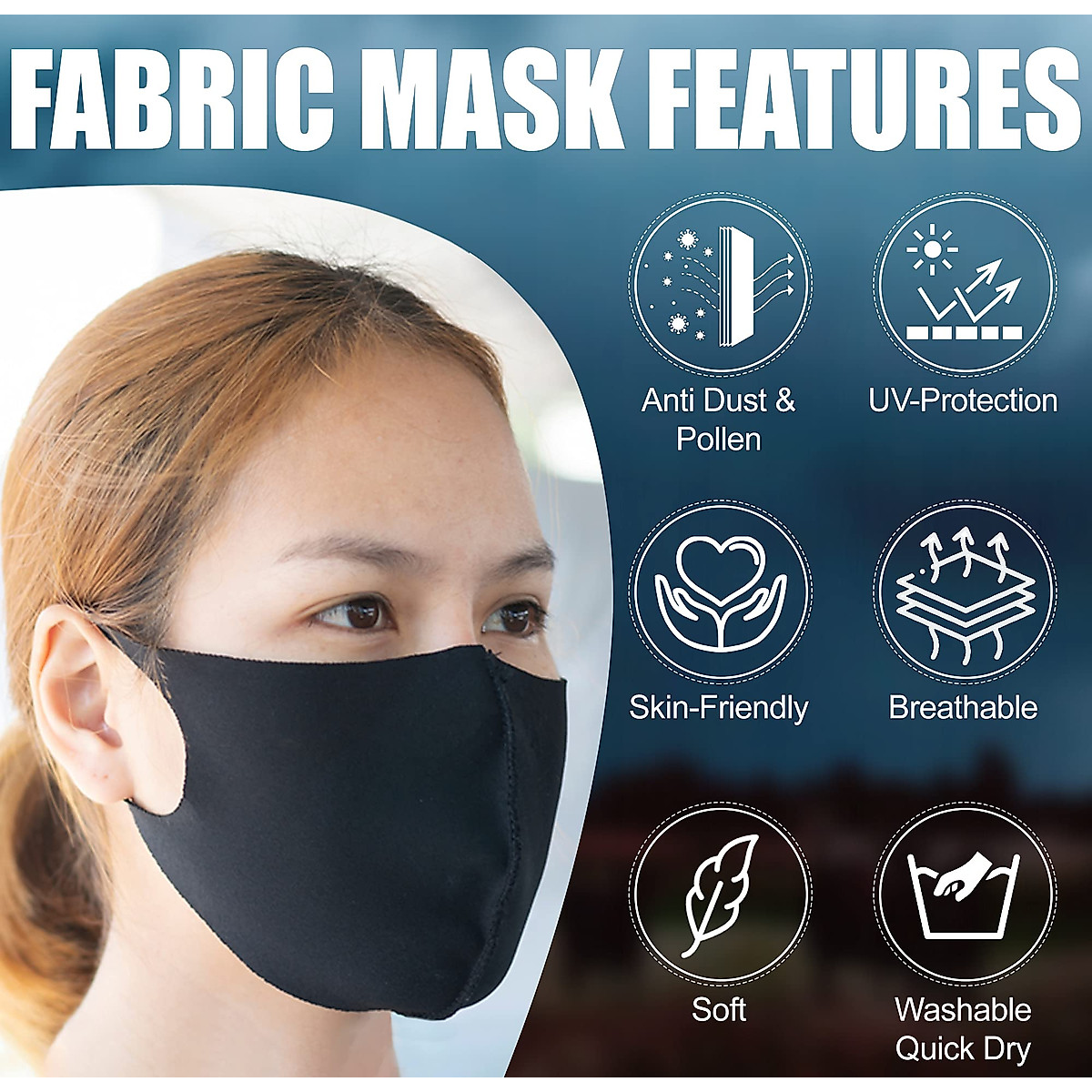 10PCS Black Face Mask Covers with Elastic Ear Loop Cover Full Face Anti-Dust, Unisex, Washable, Breathable, and Reusable (Adults)