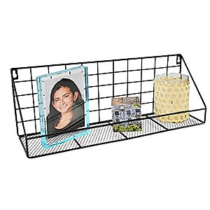 Home-X Rustic Metal Wall Floating Shelf, Large Floating Shelves for Wall, Hanging Shelf for Bedroom, Bathroom, Kitchen-17" x 5" x 6"