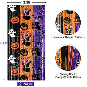 Foil Fringe Curtains Halloween Party Decorations, 2 Pack 3.3 x 6.6 FT Black Orange Purple Tinsel Fringe Curtain Halloween Decor Indoor Photo Backdrop Streamers for Halloween Birthday Party Decorations