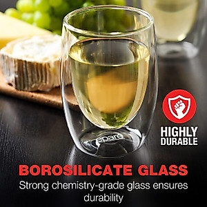 Eparé Stemless Wine Glasses - 13 oz Set of 2 Double-Walled Hand Blown No Stem Wine Glasses - Stemless Red & White Clear Wine Glass Tumblers for Wedding