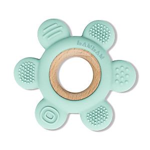 BAMBAM Baby Premium Silicone Teething Ring Toy – 100% BPA Free, Child Safety Tested, for Baby & Infant 0-6, 3-6 and 6-12 Months Teether Toys – Flora The Flower (Mossy Meadow)