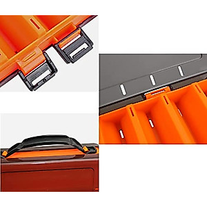 Double-Sided Fishing Lure Hook Tackle Box Visible Hard Plastic Clear Fishing Lure Bait Squid Jig Minnows Hooks Accessory Storage Case Container (Orange-10Slots)
