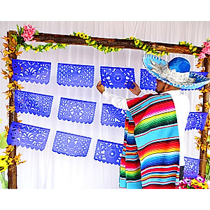 5 pk Fiesta Party Supplies, Royal Blue Mexican Banner Flags, 50 Panels of Papel Picado, 60ft Tissue Paper Garland Perfect for birthdays, weddings, quinceaneras, taco bar ws2030