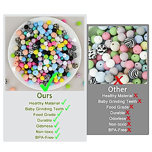 255Pcs Silicone Beads, Silicone Beads for Keychain Making, 12mm 15mm Loose Beads for Keychain Making 15 Colors Bead Bracelet Making kit, Craft Necklace Beads for DIY Jewelry Making