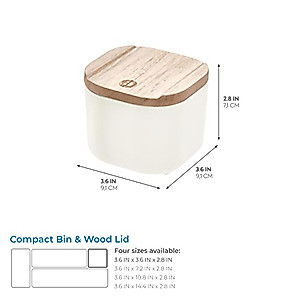 iDesign Recycled Plastic Compact Drawer Organizer Bin with Paulownia Wood Lid, Small, Coconut