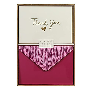 Portico Designs Blank Notecard Set Gold Foil Boxed Notecards Stationary Set, 10-Count, Heart