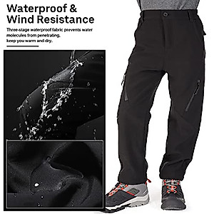 linlon Kids Boys Girls Youth Waterproof Hiking Ski Snow Pants Elastic Waist Warm Insulated Pants,9037-Black-2XL(9-10 Years)