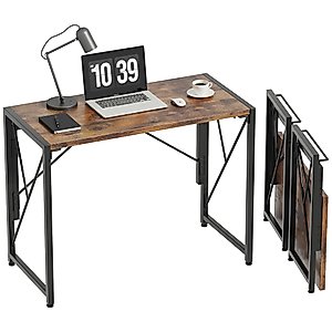 Homeiju Folding Desk, Small Foldable Desk 31.5" for Small Spaces, Portable Desk for Bedroom, Home Office, Small Folding Table for Camping, Traveling, Space Saving, Easy Assembly, Rustic Brown