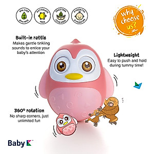 BABY K Penguin Weeble Wobble Toys (Blue) - Tummy Time Wobbler for Montessori Babies - Musical Roly Poly Toy - Shakes, Rolls and Jingles - Developmental Toys for Newborn Infants 3-6, 7-9, 12-18 Months